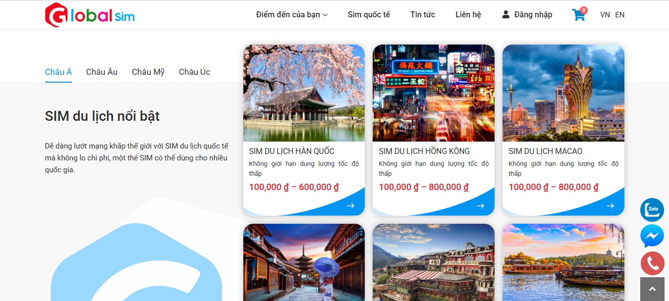 Mẫu giao diện web bán sim du lịch Global Sim - Giao diện mẫu Mypage
